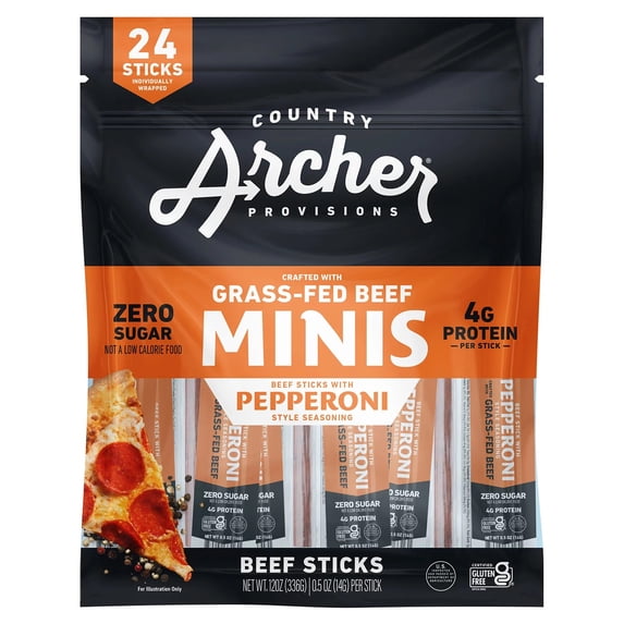 Country Archer Beef Pepperoni Minis, 100% Grass-Fed, 0.5 Oz, 24 Pack ...