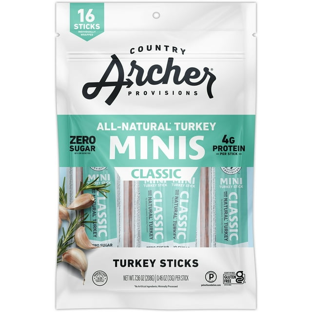 Country Archer Natural Original Turkey Jerky Mini Sticks, 0.5oz, 16 ...