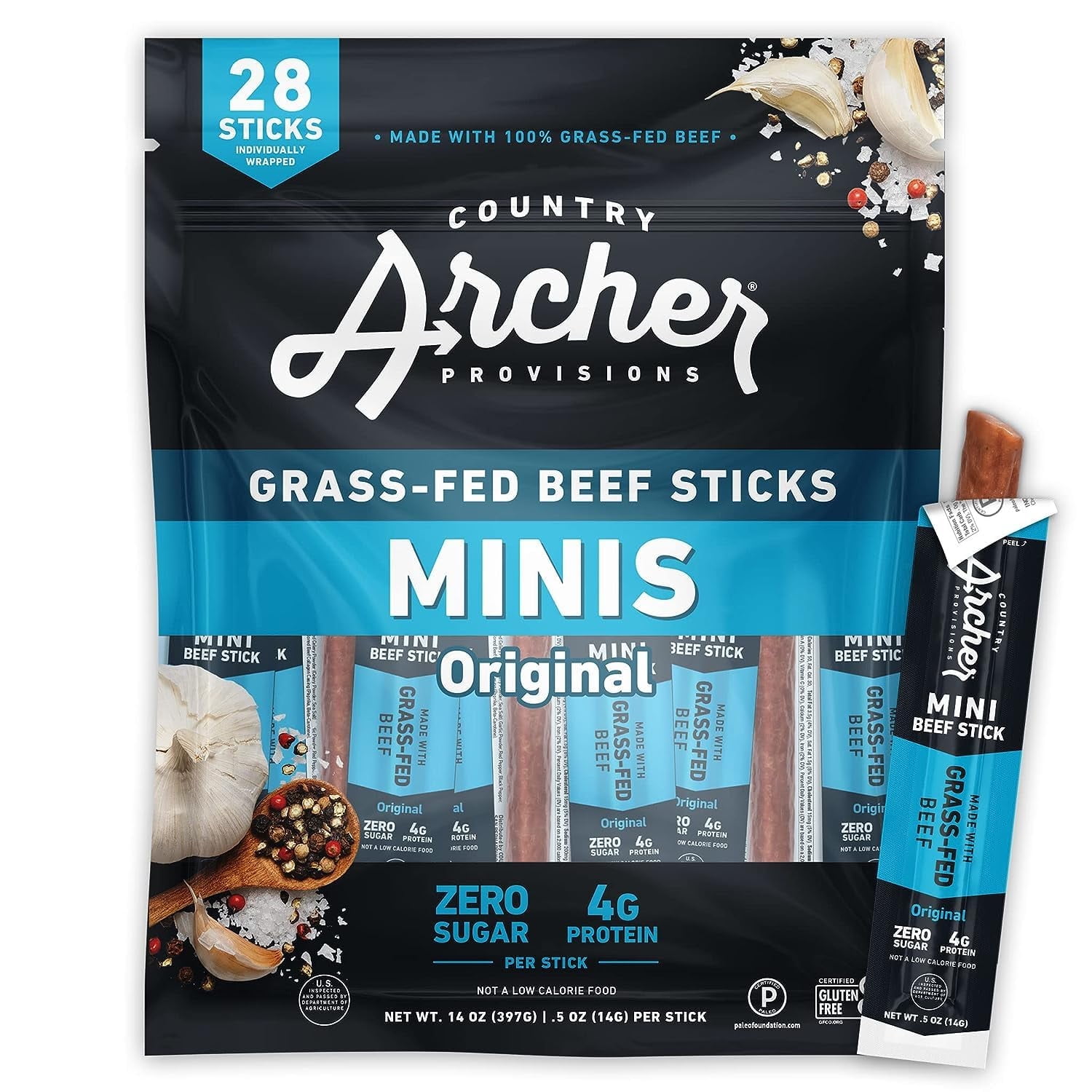 Country Archer Grass Fed Original Mini Beef Sticks, Mini Original 28 ...