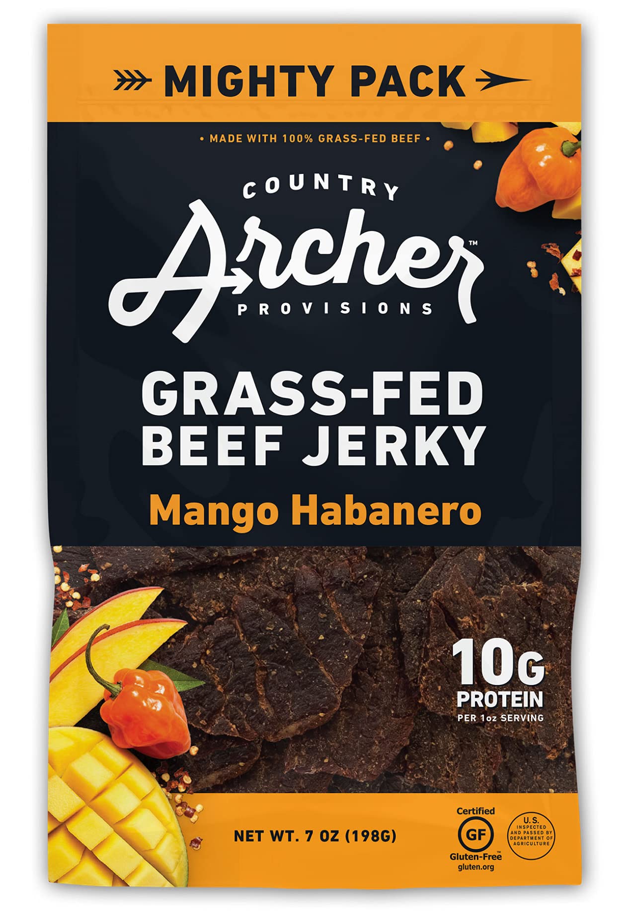 Country Archer Mango Habanero MZF22 Beef Jerky, 100% Grass-Fed, Gluten ...