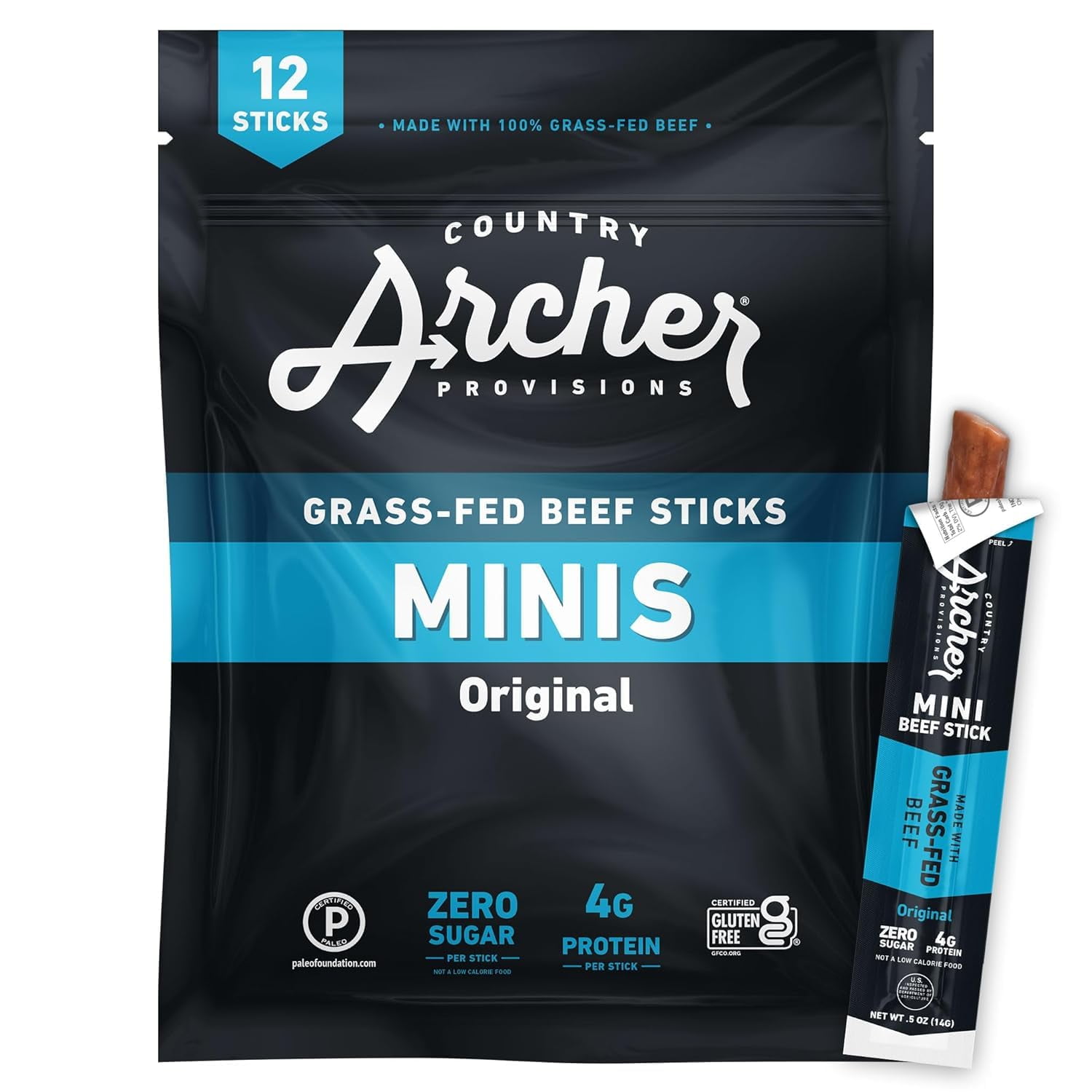 Country Archer Mini Beef RRF12 Jerky Sticks - Grass Fed Beef Sticks ...