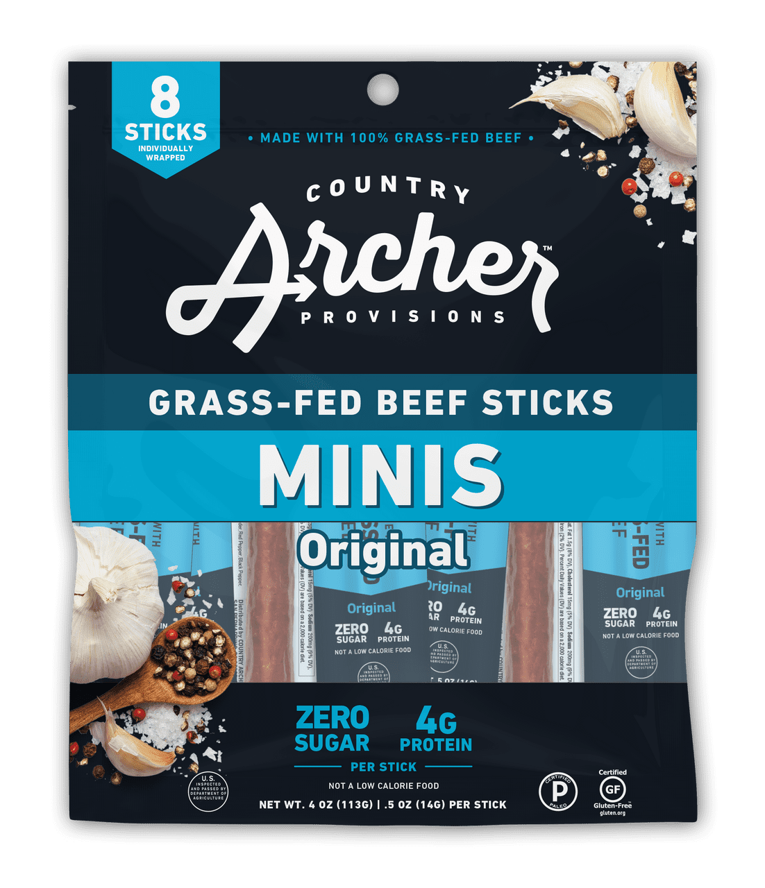 Country Archer Zero Sugar Original Beef Mini Sticks 0.5oz 8 Count ...