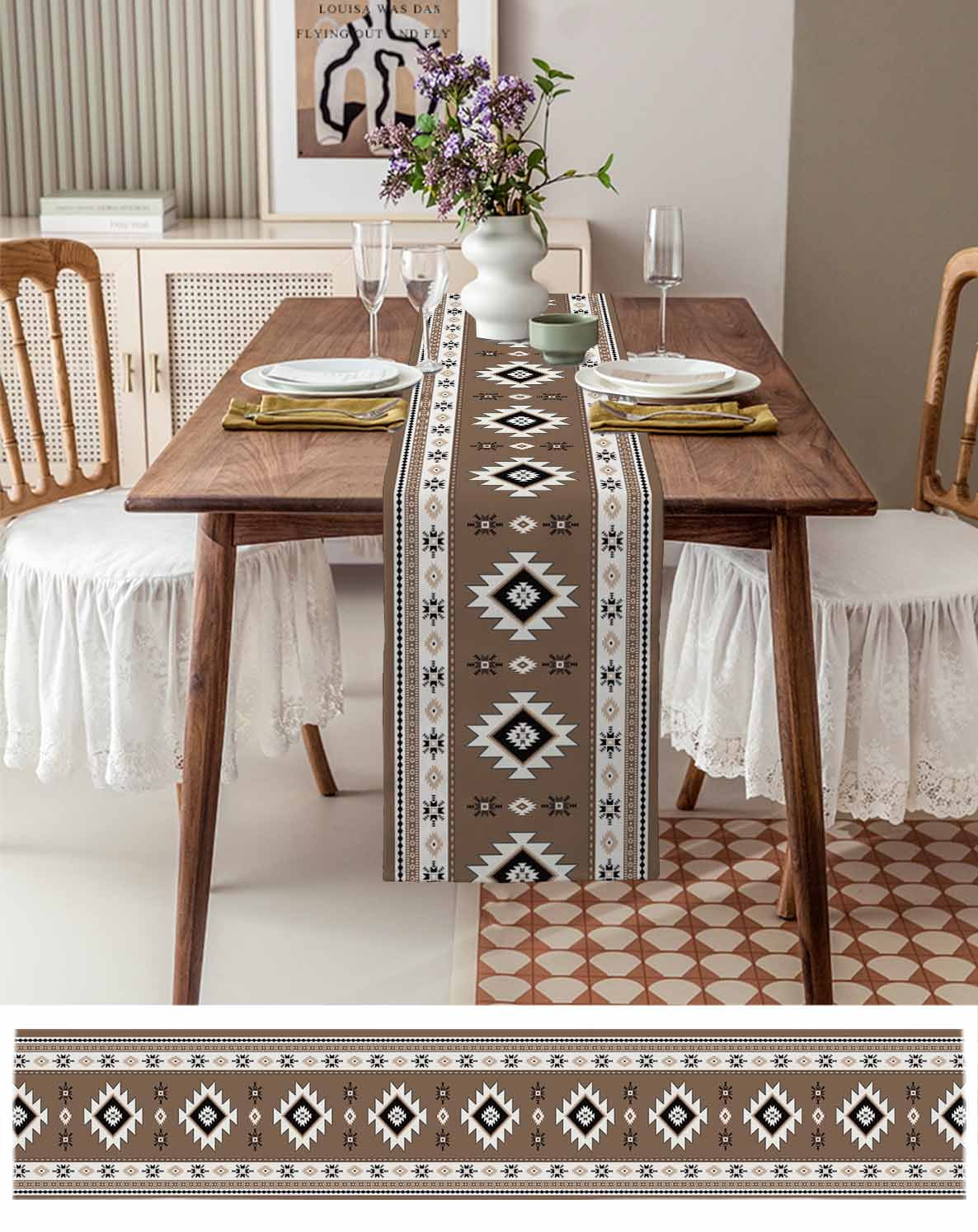 Country Aztec Ethnic Style Table Runner 13x70in Non-Slip Cotton Linen ...