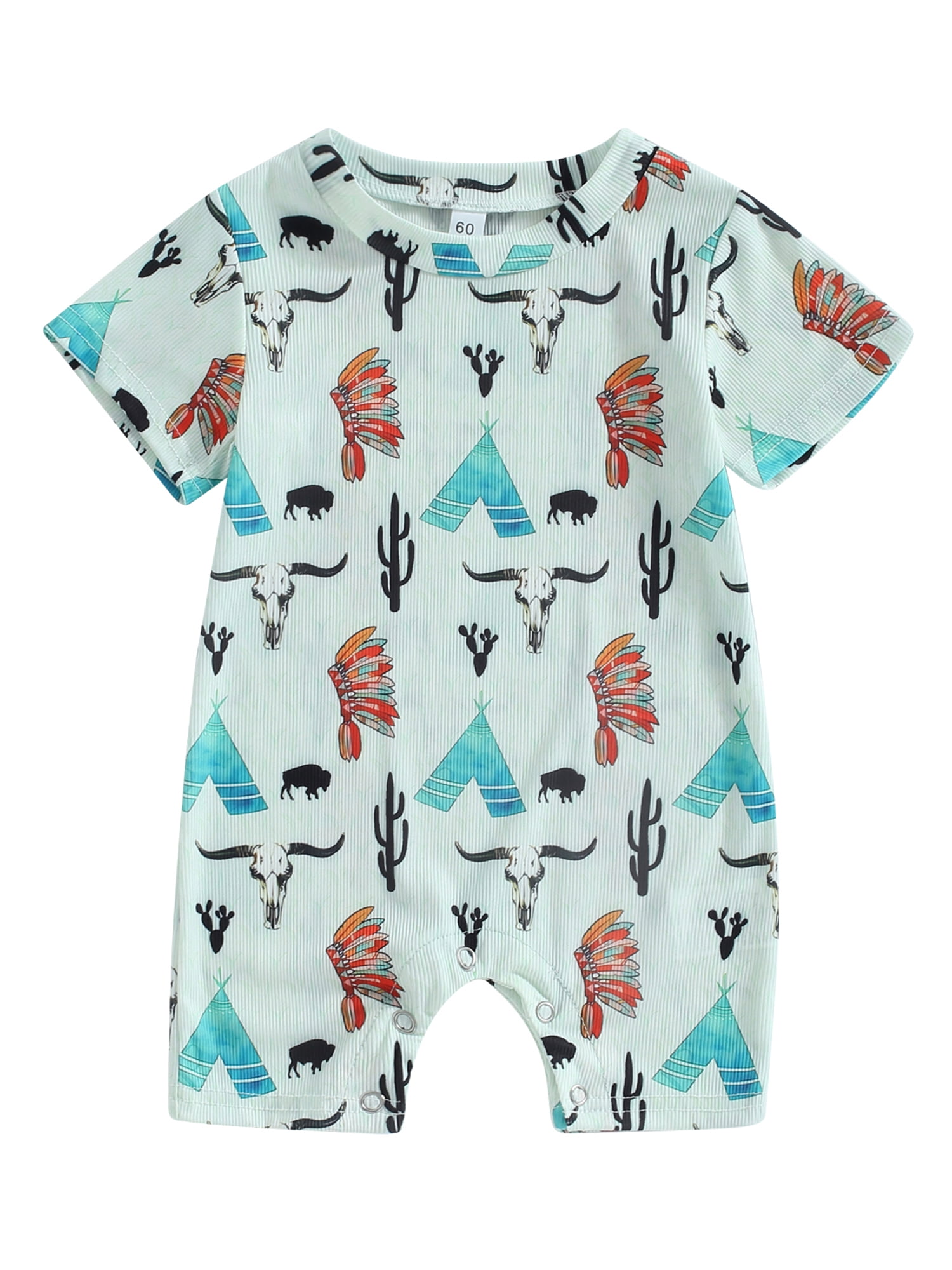 Country Baby Outfit Boy Girl Western Cow Print Cowboy Romper Bodysuit Short Sleeve One Piece ...