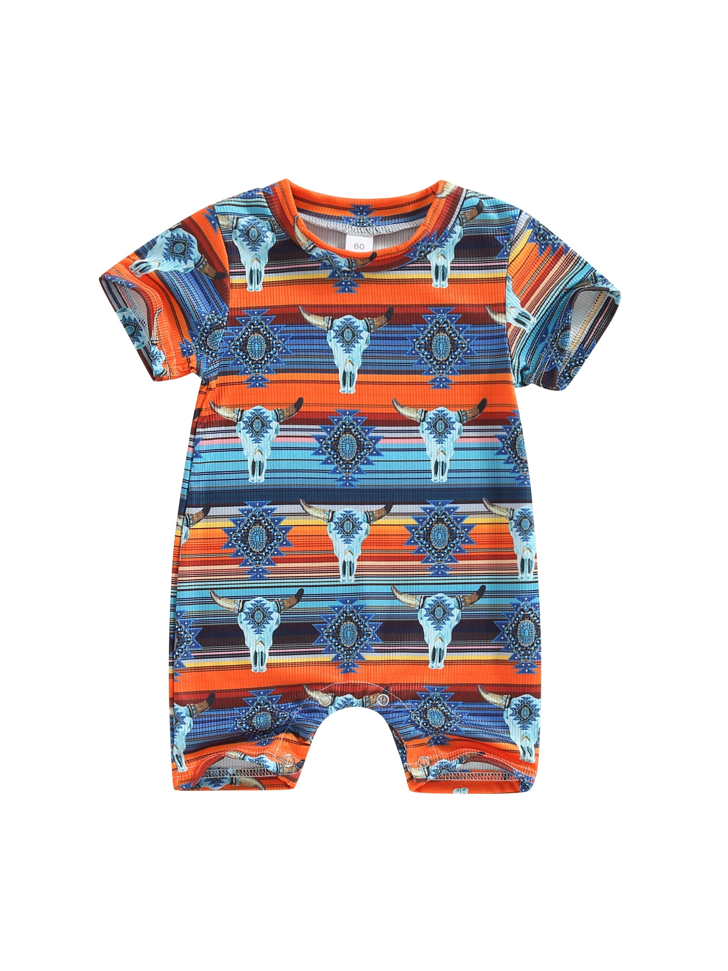 Country Baby Outfit Boy Girl Western Cow Print Cowboy Romper Bodysuit Short Sleeve One Piece ...