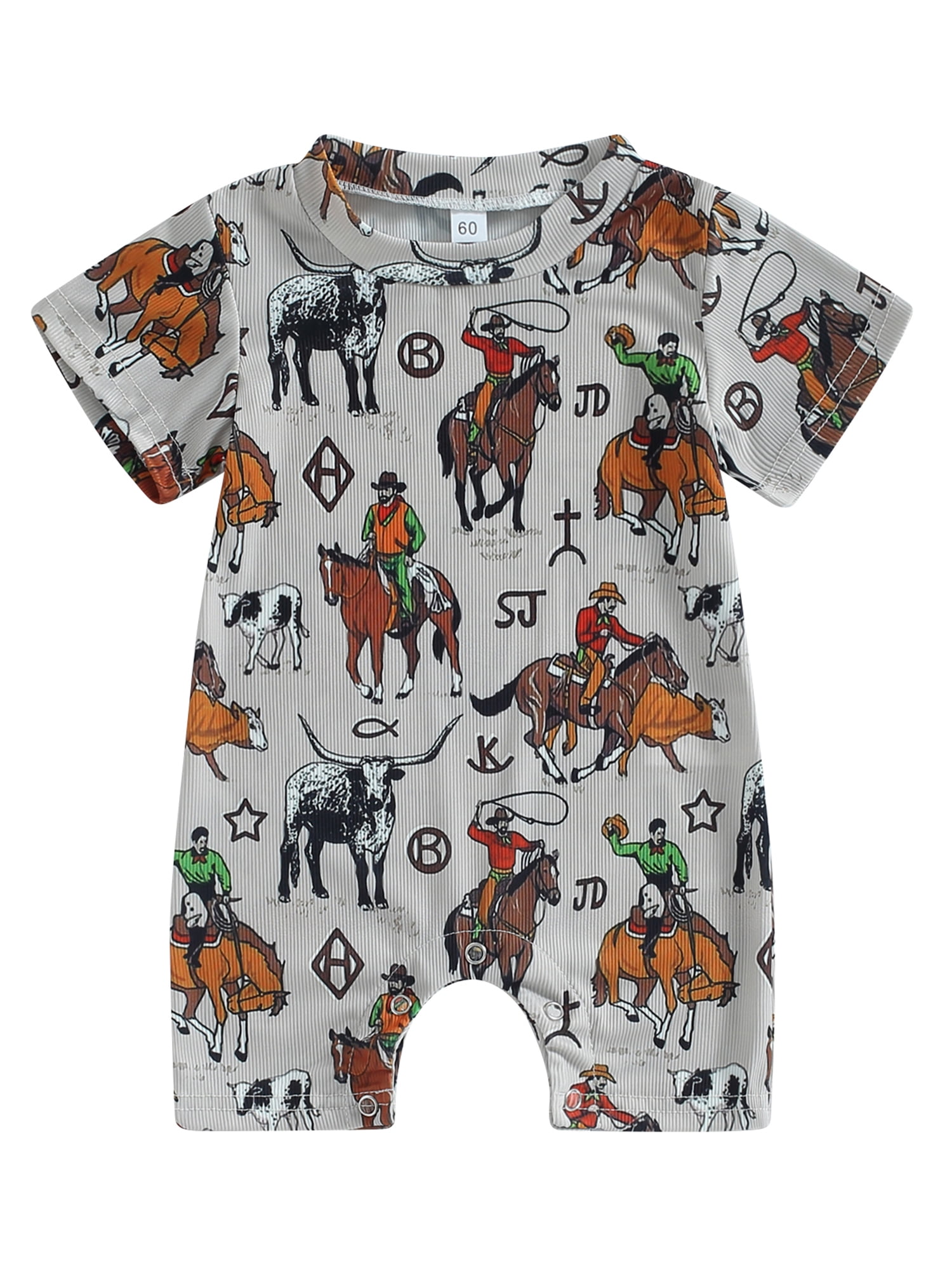 Country Baby Outfit Boy Girl Western Cow Print Cowboy Romper Bodysuit Short Sleeve One Piece ...