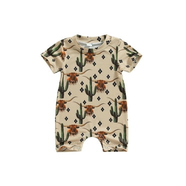 Newborn Baby Boy Western Outfits Tractors Horse Cow Print Cowboy Polo Romper Shorts Jumpsuit ...