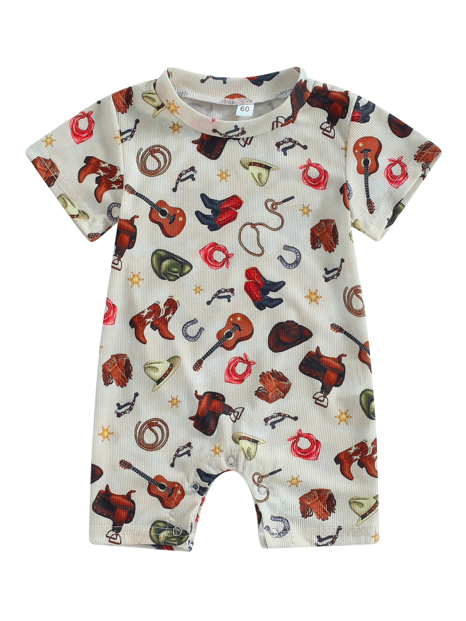 Country Baby Outfit Boy Girl Western Cow Print Cowboy Romper Bodysuit Short Sleeve One Piece ...