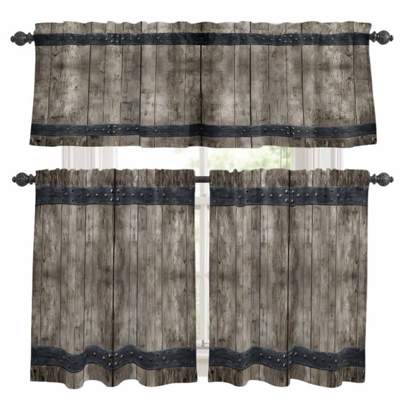 Country Barn Door Kitchen Curtains Set for Windows, Distressed Retro ...