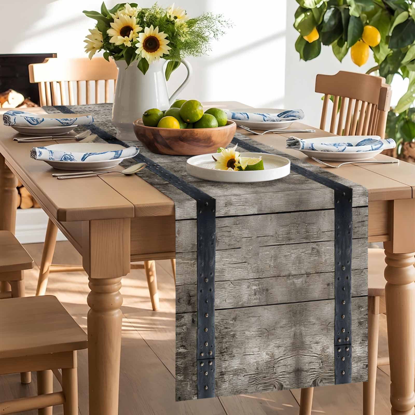 Country Barn Door Table Runner, Distressed Retro Brown Wood Grain Rivet ...
