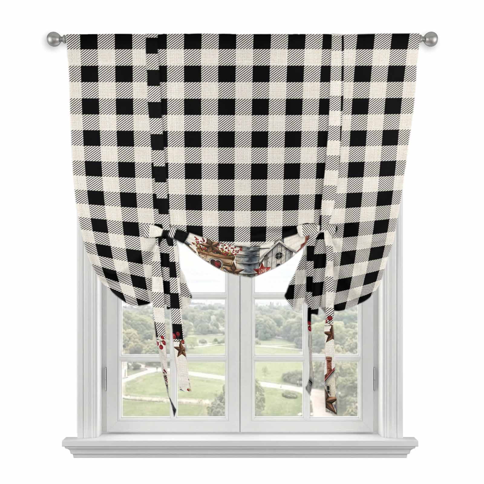 Country Barn Tie Up Curtain for Window, House Bucket Farmhouse Black ...
