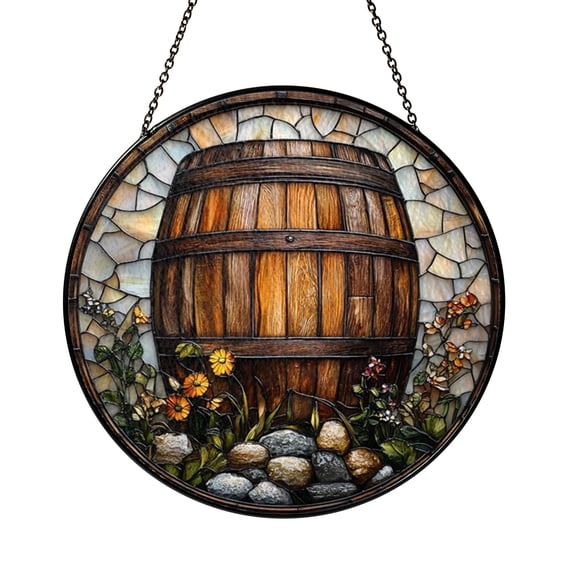 Country Barrel Stained Glass Style Window Suncatcher - Walmart.com