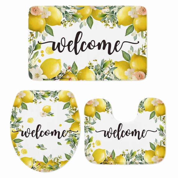 Country Bathroom Rugs Set Welcome Yellow Lemon Farm White Background ...