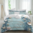 Country Beach Full Duvet Cover Set, Blue Wood Grain Seashell Conches ...