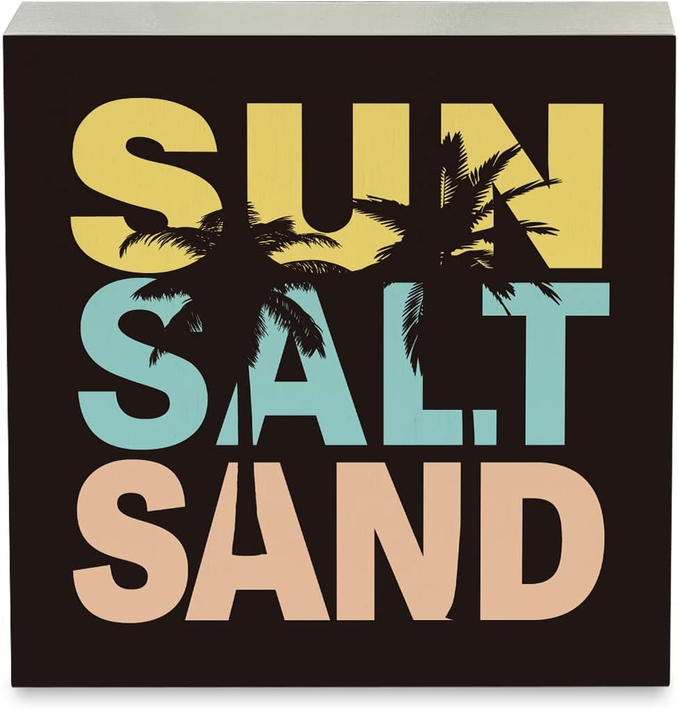Country Beach Wood Box Sign Rustic Sun Salt Sand Beach Wooden Box Sign ...