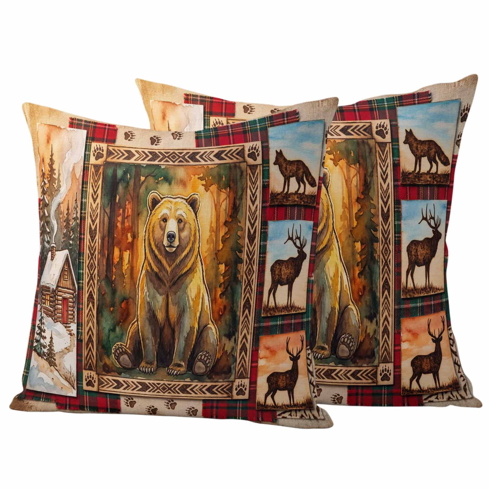 Country Bear Deer Outdoor Waterproof Pillow Covers, Boho Retro Barn ...
