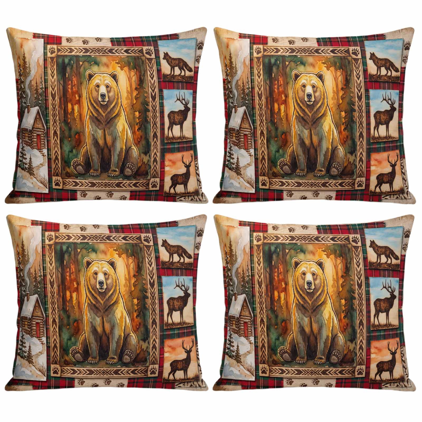 Country Bear Deer Throw Pillow Covers 16 x 16 Inch Pillow Covers Set of ...