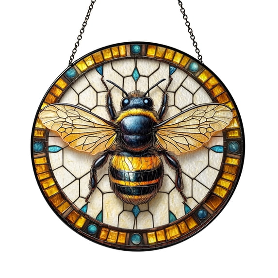 Country Bee Glass Suncatcher Window Decor, Stained Glass Effect Rustic ...