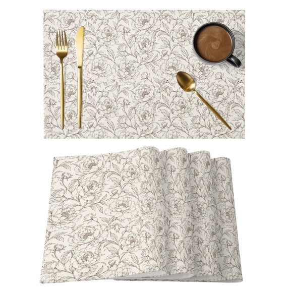 Country Beige Wildflowers Placemats Set of 1, Rustic Farmhouse Pastoral ...