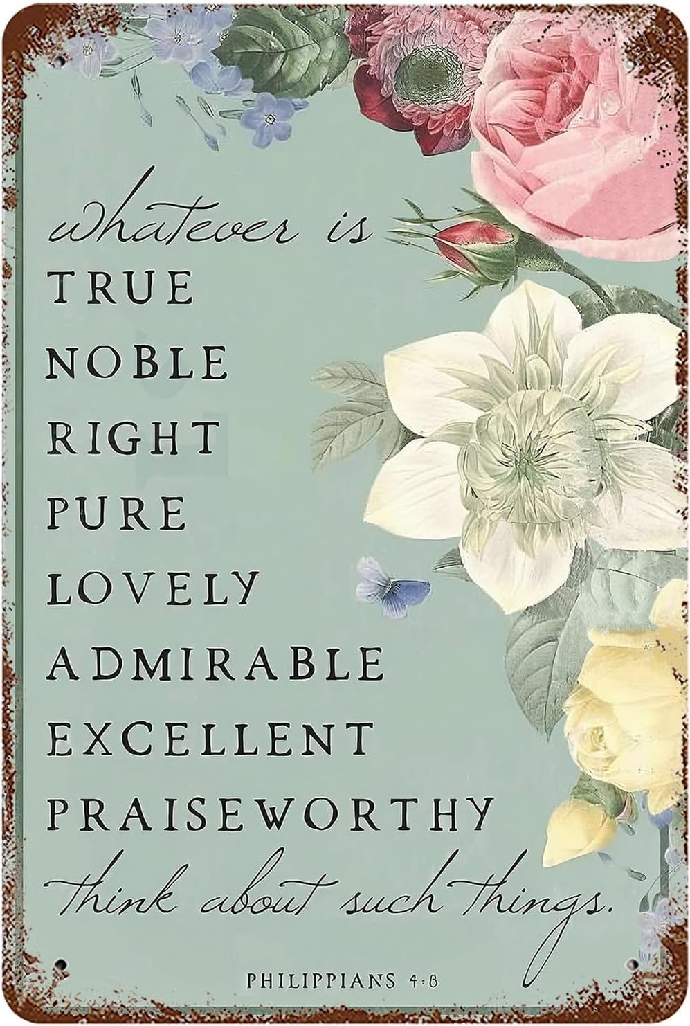 Country Bible Verse Retro Floral, Wall Decor Whatever is True Noble ...
