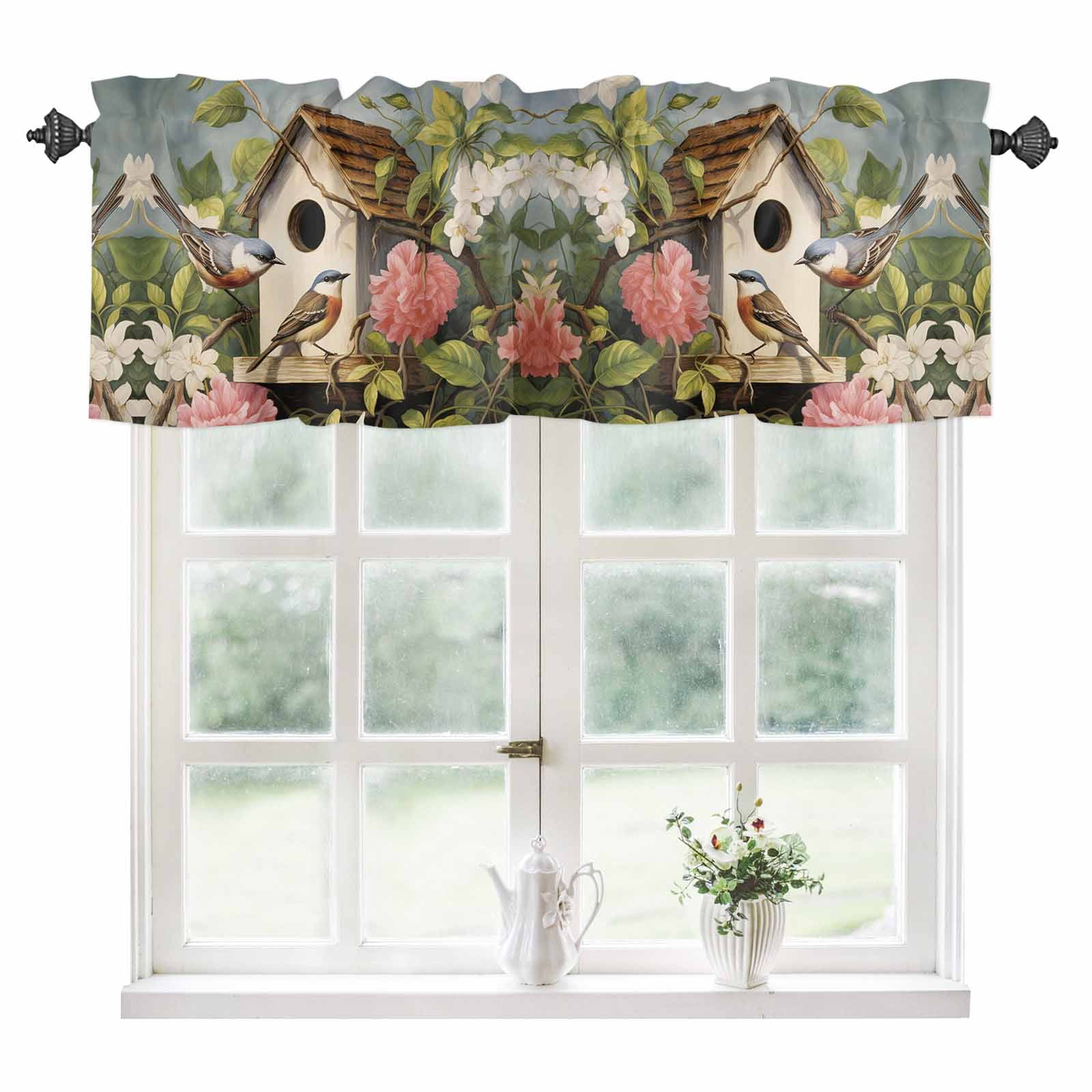 Country Birdhouse, Kitchen Valances for Windows 60x18 Inch Kitchen ...