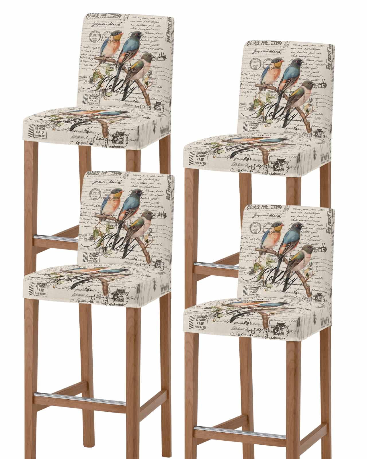 Country Birds Bar Stool Covers Set of 4, Envelope Postmark Vintage ...