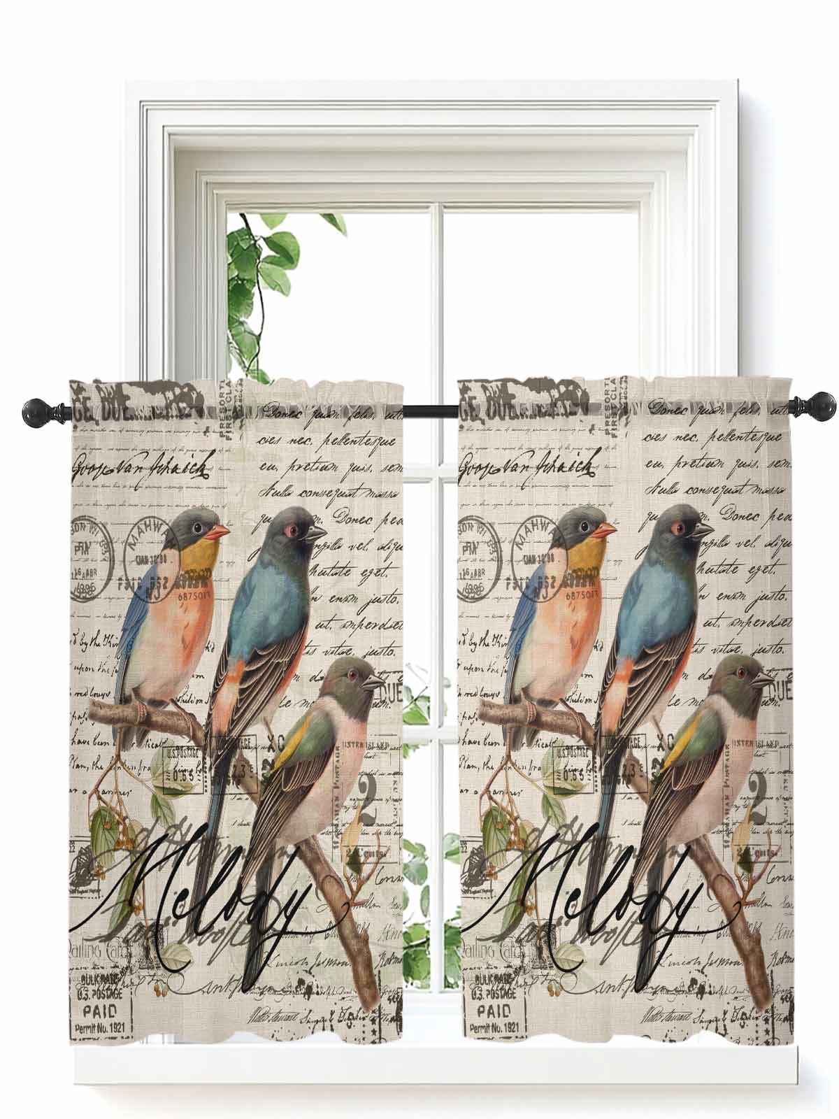 Country Birds Curtains 45 Inch Length,Sheer Curtains for Bedroom Living ...