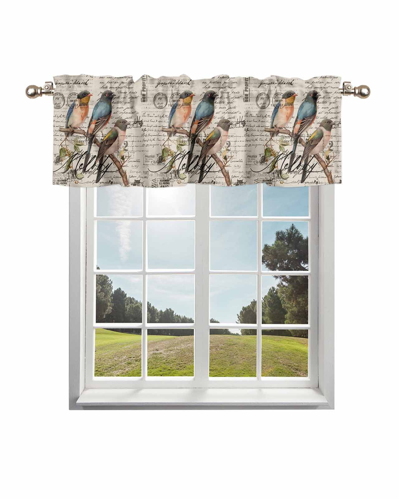 Country Birds Kitchen Curtain Valances for Windows Farmhouse Short ...