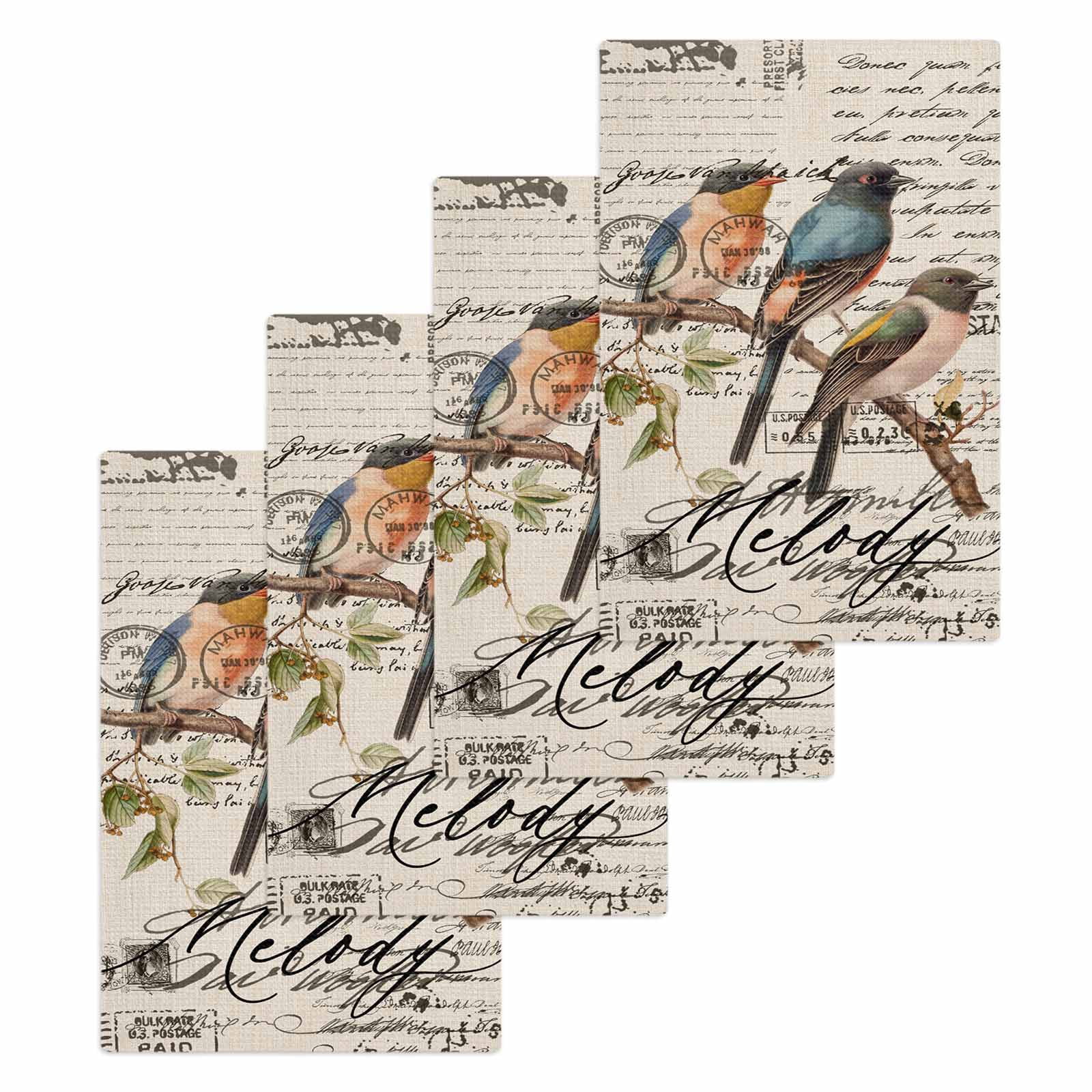 Country Birds Kitchen Dish Towels for Drying Dishes Set of 4, Envelope ...
