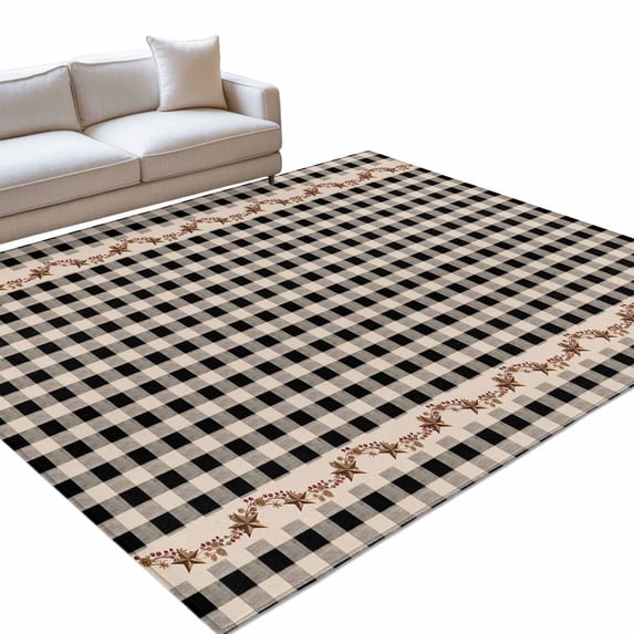 Country Black Buffalo Plaid 5x8ft Non Slip Area Rug Retro Star Berries ...