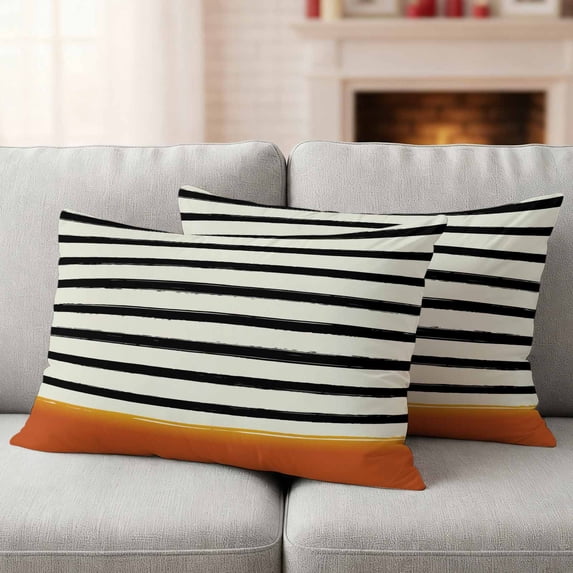 Country Black Stripes Outdoor Waterproof Throw Pillow Covers 20x12 Set ...