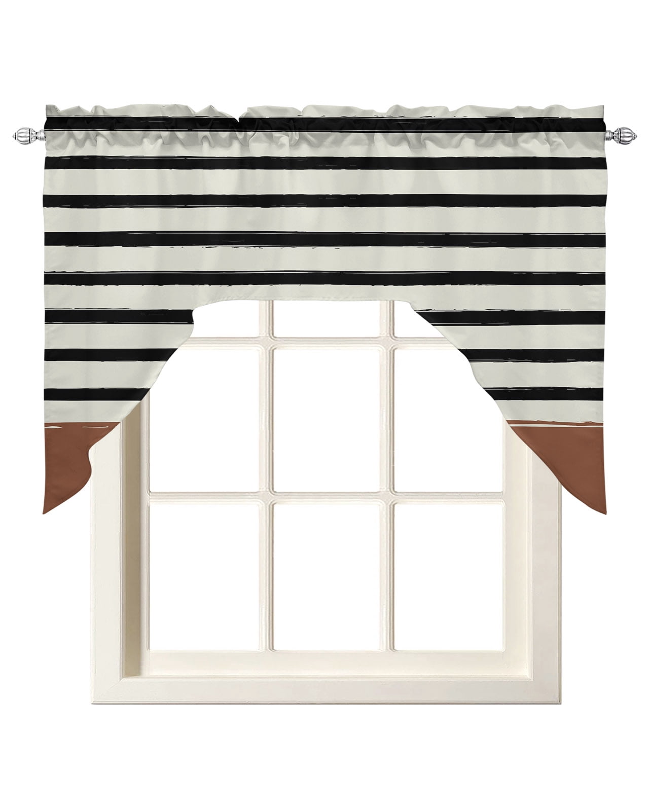 Country Black Stripes Swag Valances for Windows, Geometric Horizontal ...