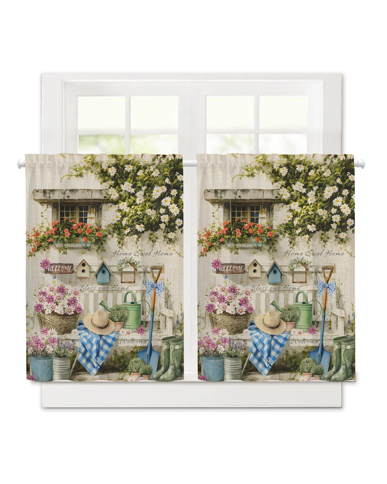 Country Blossom Flower Leaf Short Blackout Curtains 36 Inch Long,Rustic ...