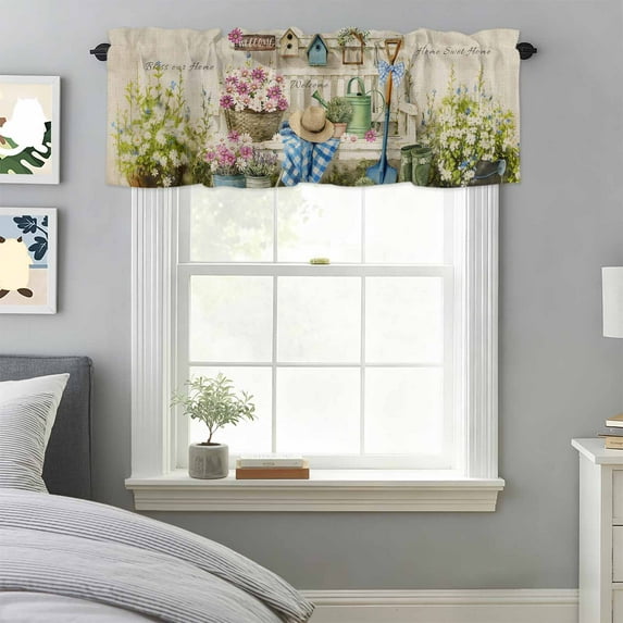 Country Blossom Flower Leaf Valances for Windows,Rod Pocket Valance for ...