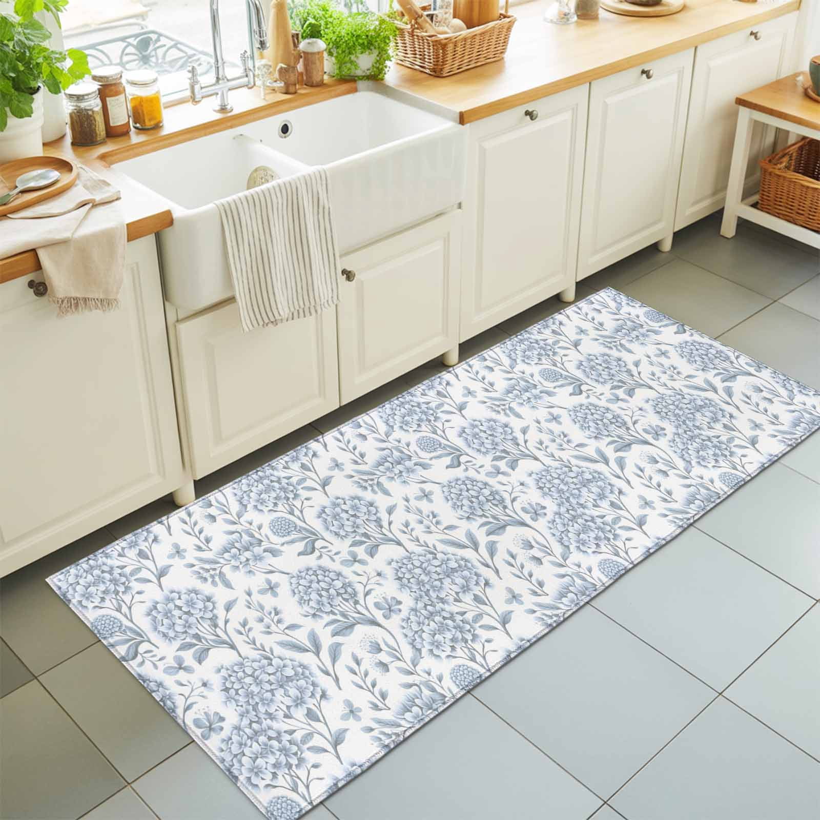 Country Blue Flowers Hydrangeas Rectangle Area Rug 2x6ft,Living Room ...
