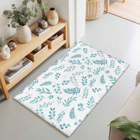 Country Blue Leaf Eucalyptus Leaves Rectangle Rug 2'x3' Farm Herb ...