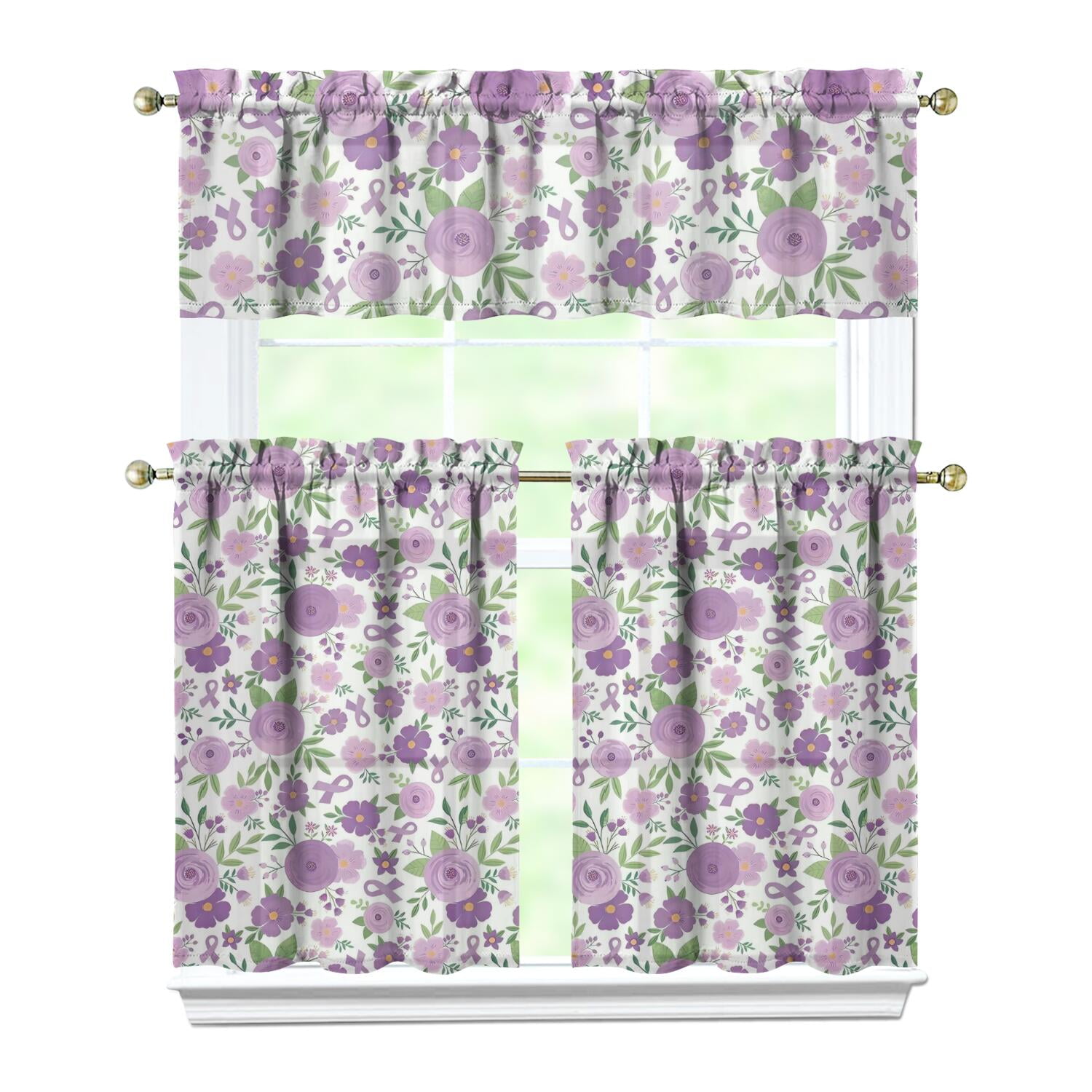 Country Bohemian Curtains 36 Inch - 3 Panel Rustic Floral Set with ...
