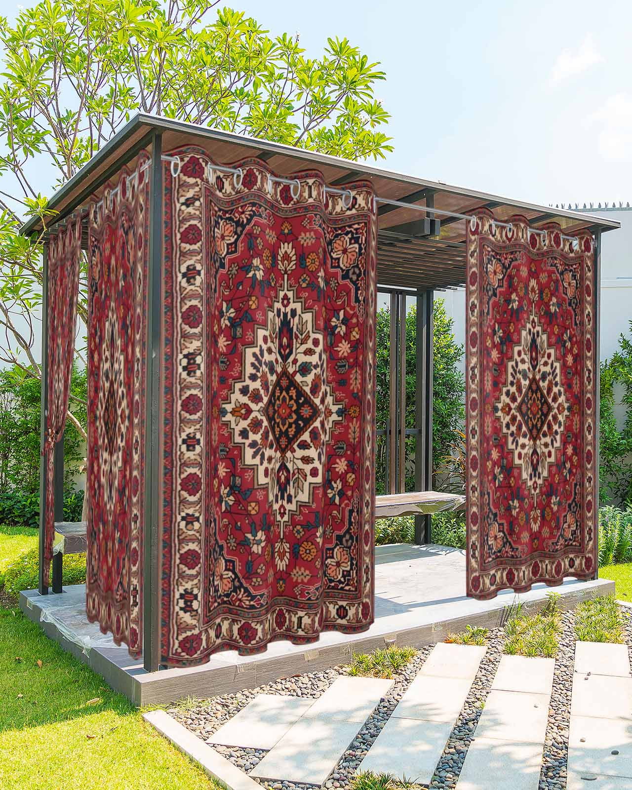 Country Boho Outdoor Curtains for Patio, Farmhouse Ethnic Abstract ...