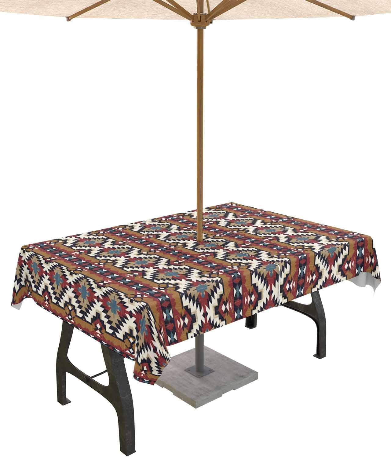 Country Boho Outdoor Tablecloth with Umbrella Hole Rectangle,Vintage ...