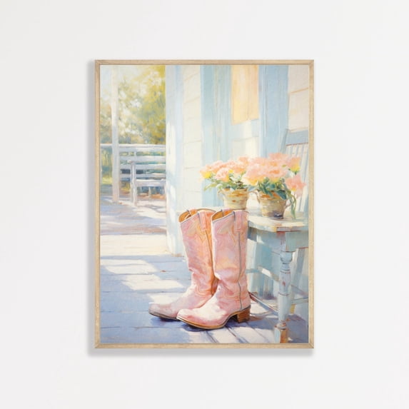 Country Boots Painting Retro Cowgirl Wall Art Vintage Pastel Western ...
