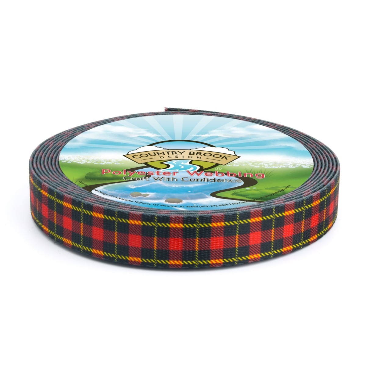 Country Brook Design - Black and Red Plaid Polyester Webbing (1 Inch ...