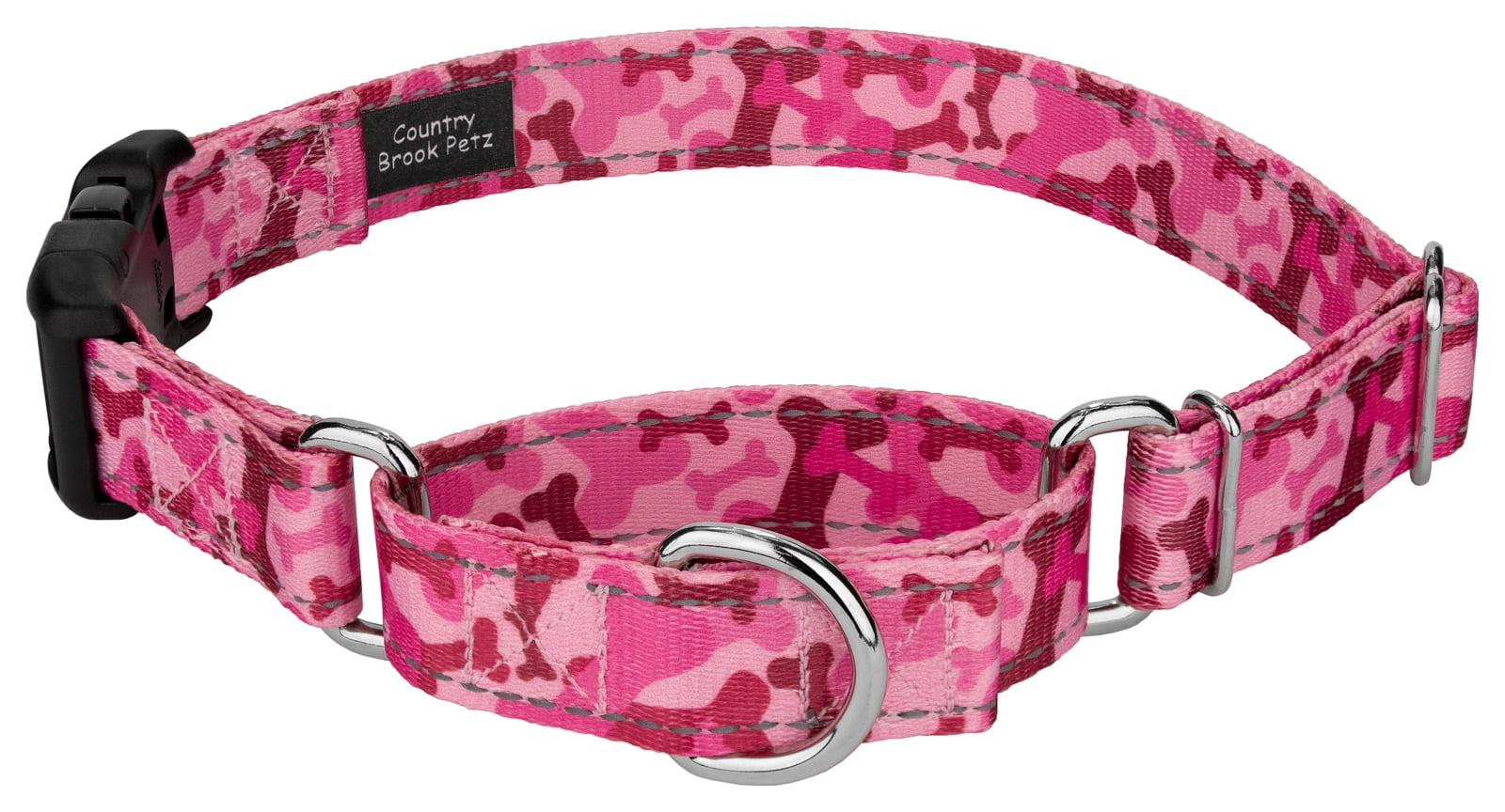 Country Brook Petz® Pink Bone Camo Reflective Martingale Dog Collar ...