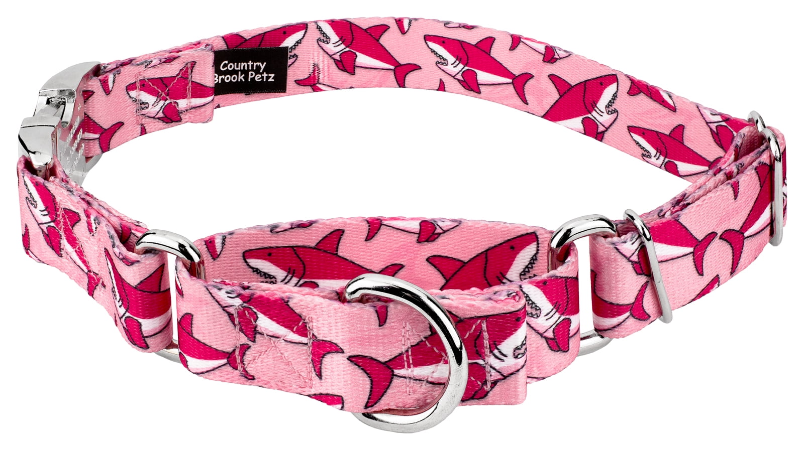 Country Brook Petz® Pink Sharks Martingale Dog Collar with Premium ...