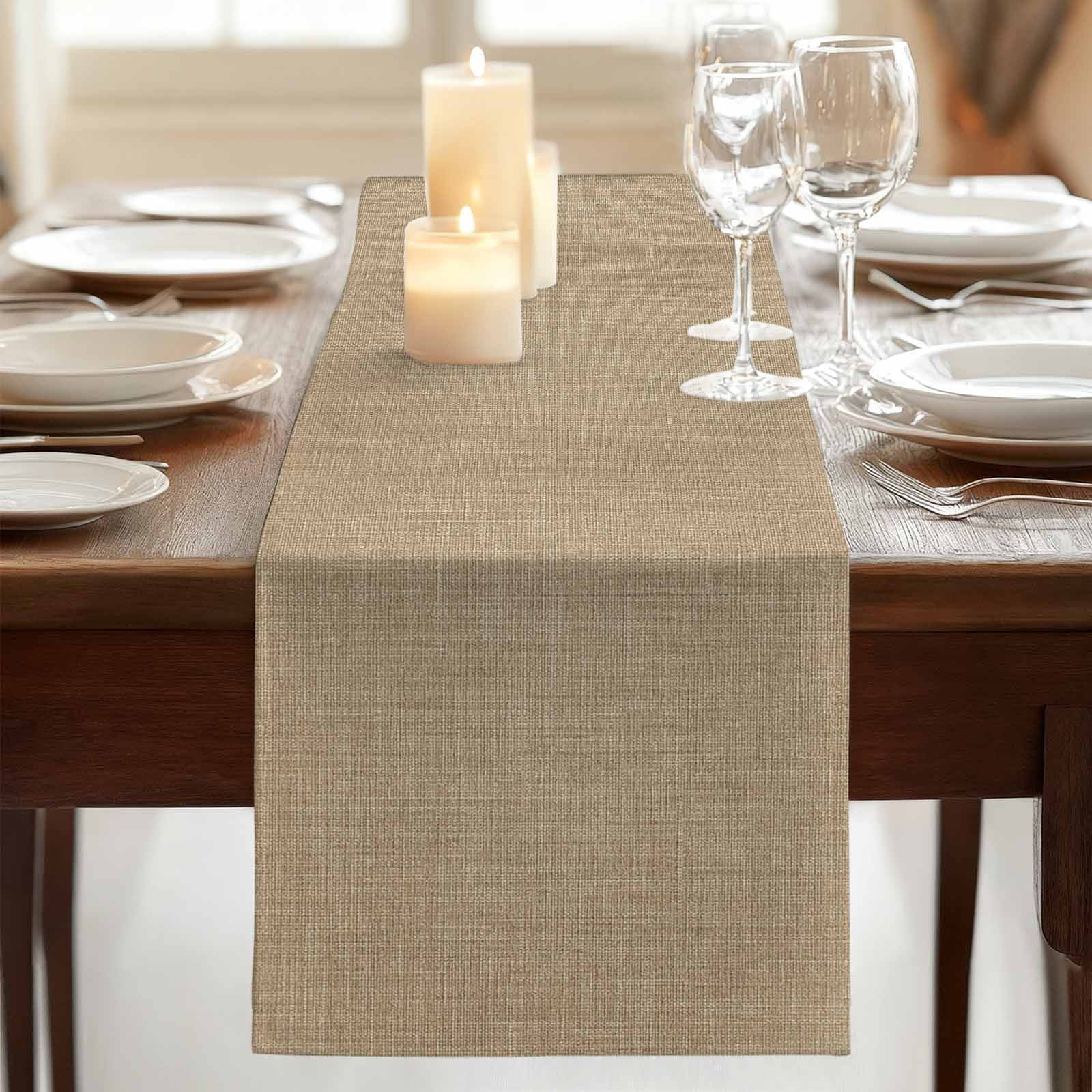 Country Brown Linen Texture Table Runner Dresser Scarf,Kitchen Dining ...