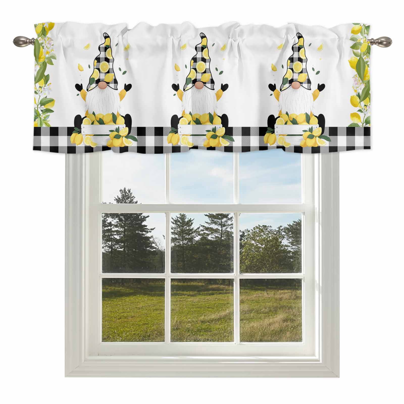 Country Buffalo Checkered Dwarf with Yellow Lemon Valances for Windows ...