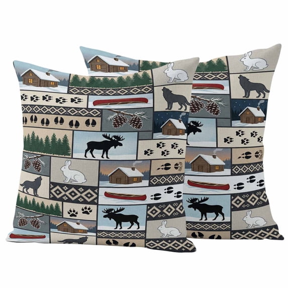 Country Cabin Outdoor Waterproof Pillow Covers, Boho Farm Barn Elk ...