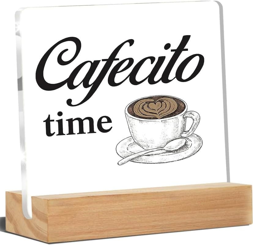 Country Cafecito Time Acrylic Sign Decor Desk Sign Coffee Caffeine ...