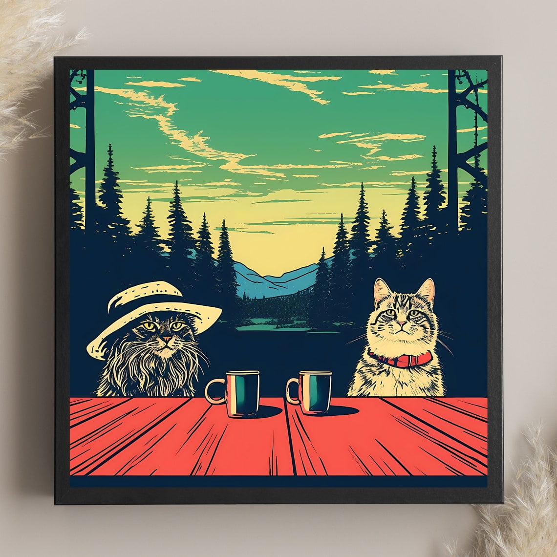 Country Cats Coffee Wall Art Quirky Cat Poster & Eclectic Home Decor ...