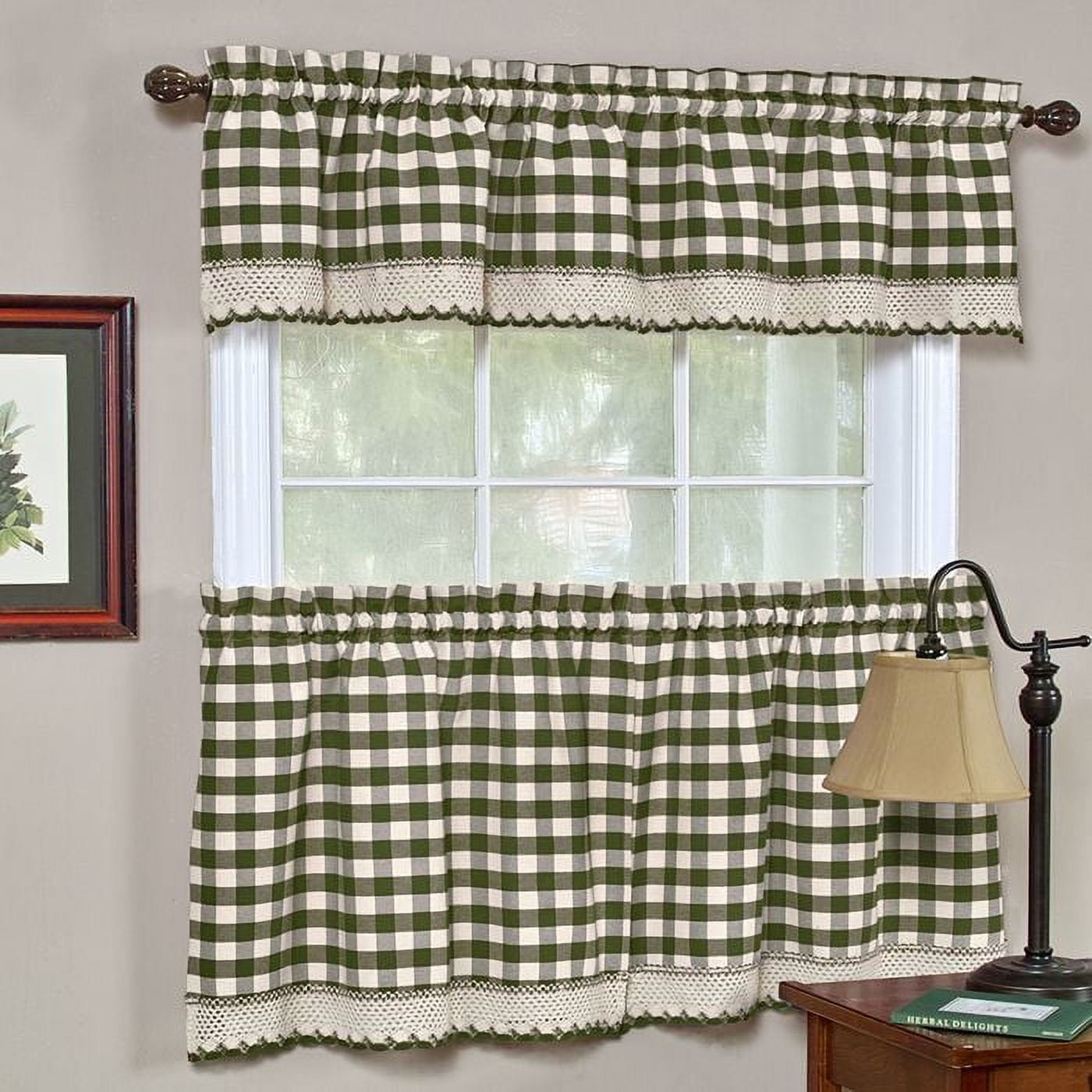 Country Chic Plaid 3 Pc. Kitchen Curtain Set - Sage, Includes Window ...