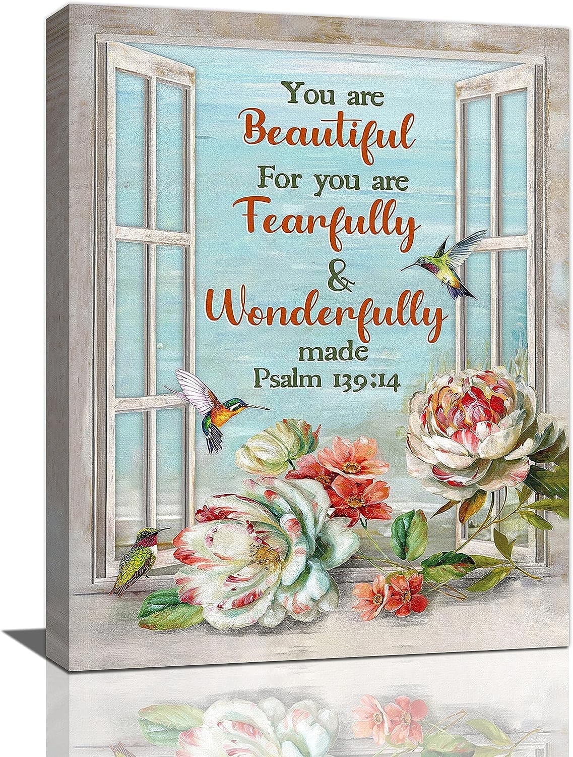 Country Christian Flower Wall Art Floral Hummingbird Window Canvas ...